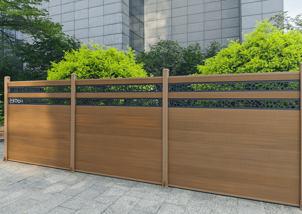 6ft Teak Composite Fence with Leaf Lattice Aluminum Screen